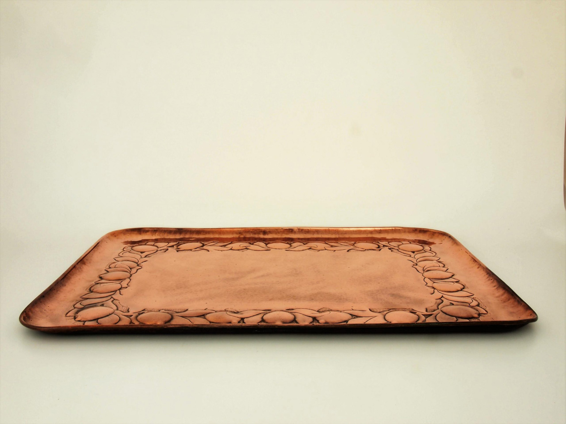 Newlyn Copper Tray with Leaves and Fruits of Lemon* - Nouveau Deco Arts