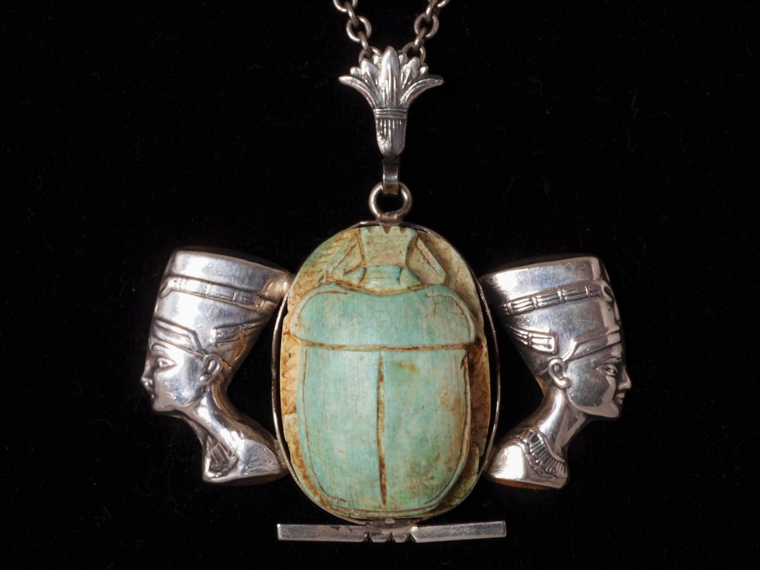 Egyptian Faience Scarab Necklace - Nouveau Deco Arts