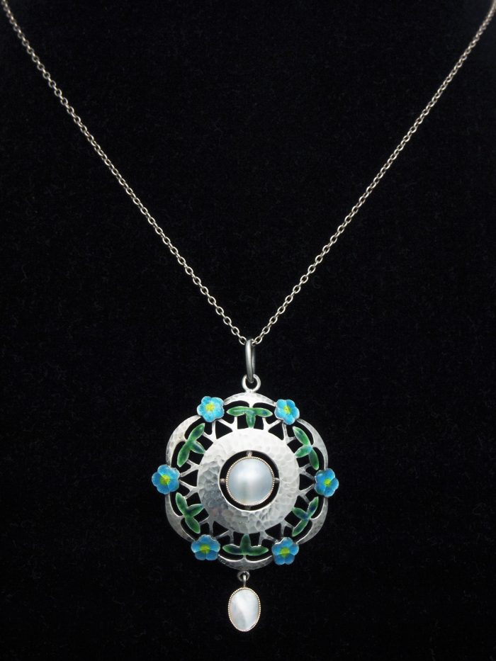 Murrle Bennett Pendant with Enamelled Flowers - Nouveau Deco Arts